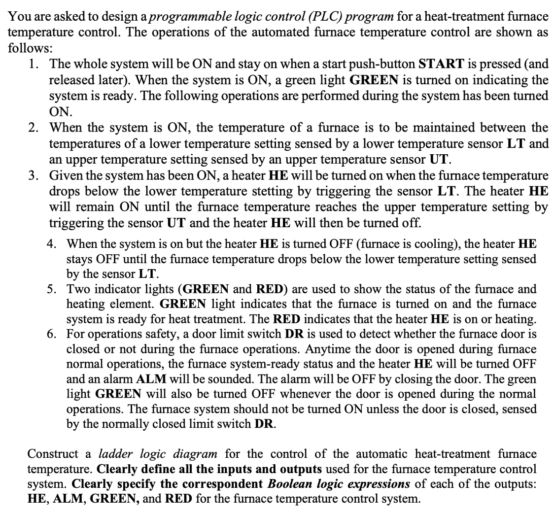 Solved ou are asked to design a programmable logic control | Chegg.com