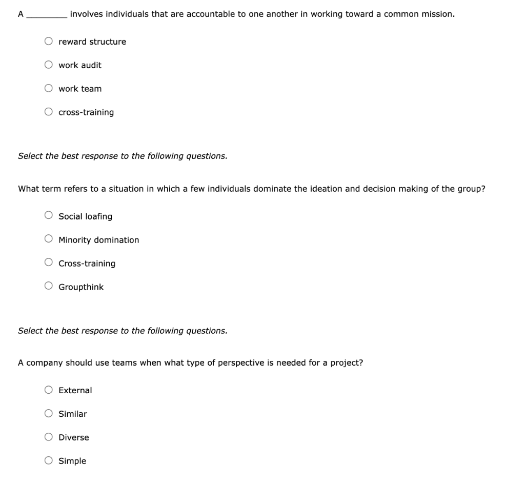 Solved A involves individuals that are accountable to one | Chegg.com