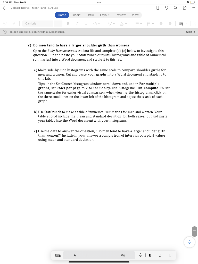 Solved Typical Interval Mean and SD Lab Name: Learning Goal: | Chegg.com