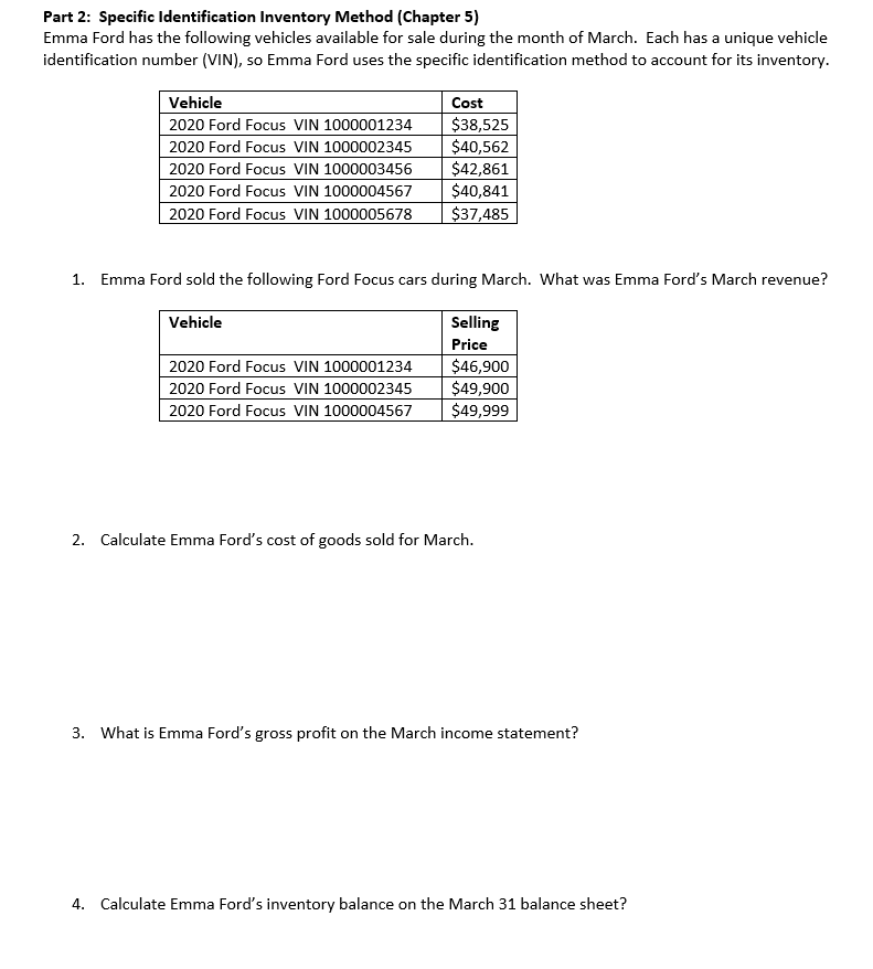 Solved Part 2: Specific Identification Inventory Method | Chegg.com