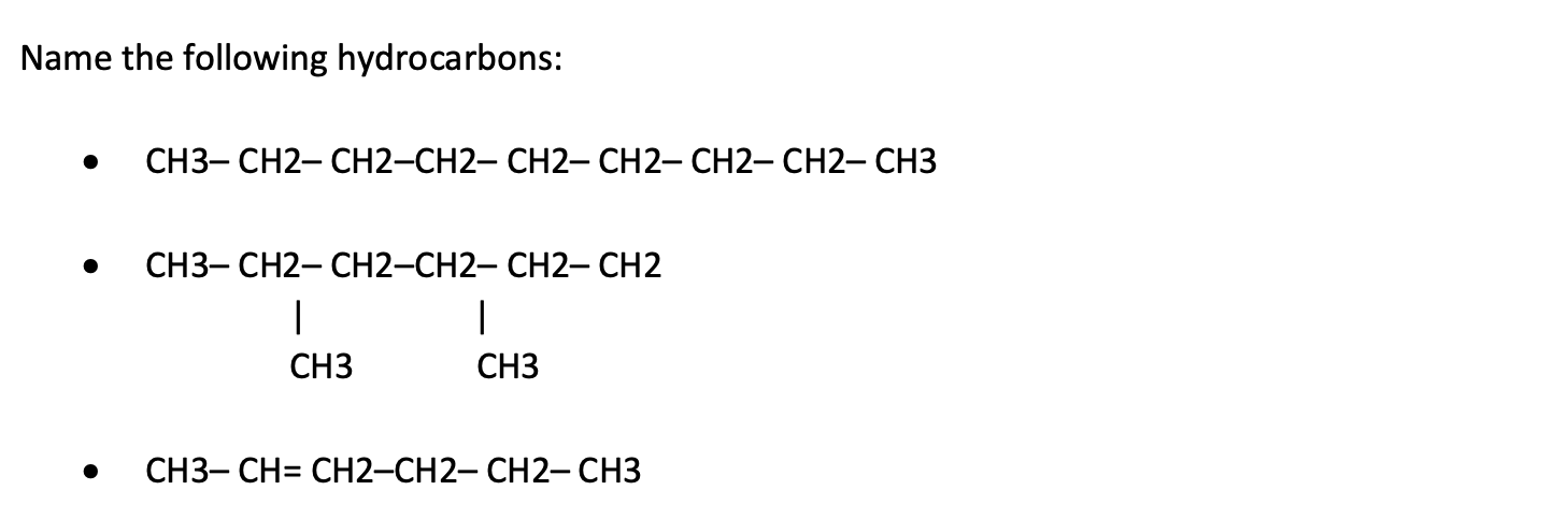 Solved Name the following hydrocarbons: - | Chegg.com