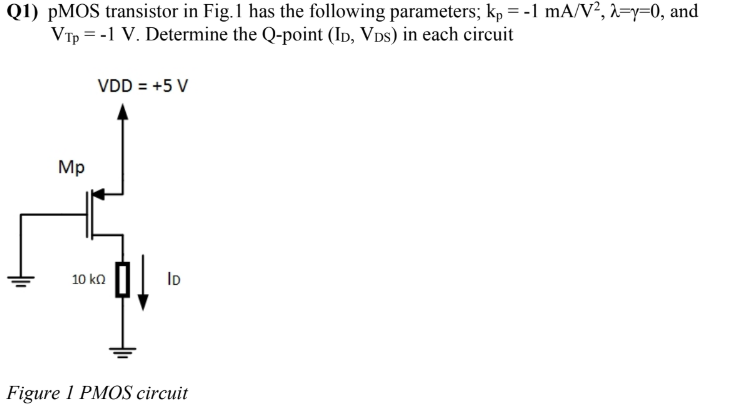 Solved Q1 pMOS transistor in Fig.1 has the following | Chegg.com