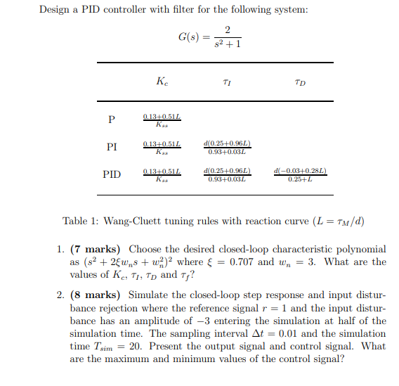 Design a PID controller with filter for the following | Chegg.com