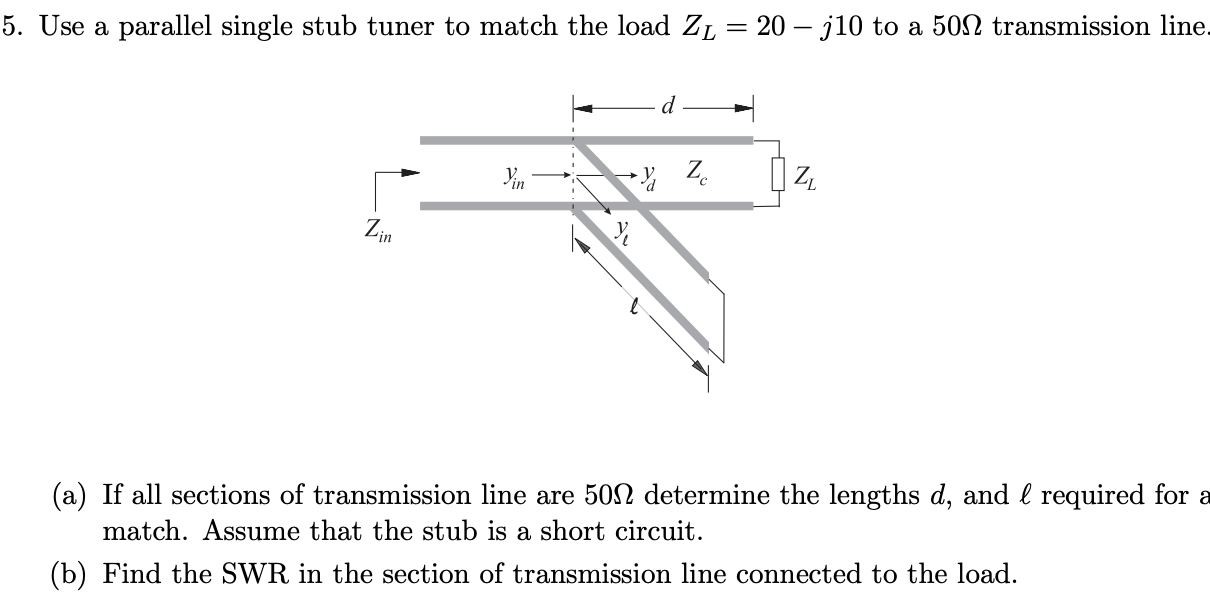 Solved 5. Use a parallel single stub tuner to match the load | Chegg.com