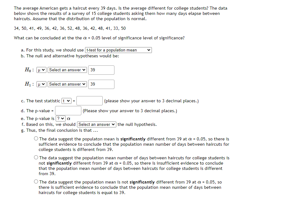 Solved he concluded at the the α=0.05 level of significance | Chegg.com
