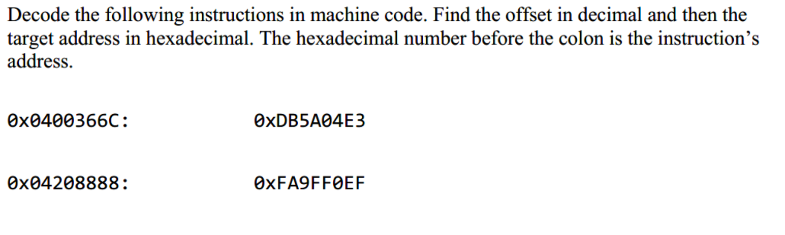 Solved Decode the following instructions in machine code. | Chegg.com