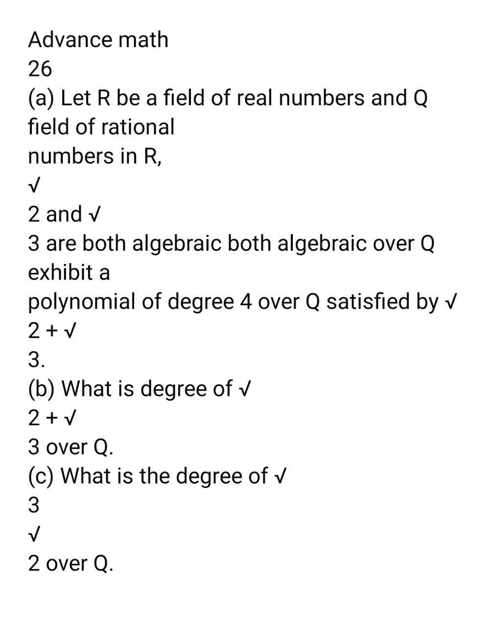 Solved Advance math 26 (a) Let R be a field of real numbers | Chegg.com