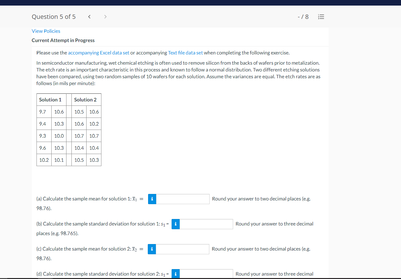 Solved Question 5 of 5 -/8 View Policies Current Attempt | Chegg.com