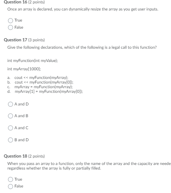 Solved Question 16 (2 points) Once an array is declared, you | Chegg.com