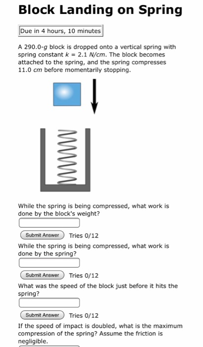 Solved Block Landing on Spring Due in 4 hours, 10 minutes A | Chegg.com