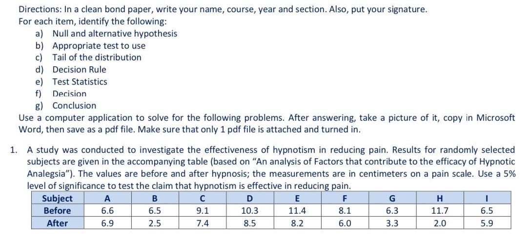 Solved Directions: In a clean bond paper, write your name, | Chegg.com