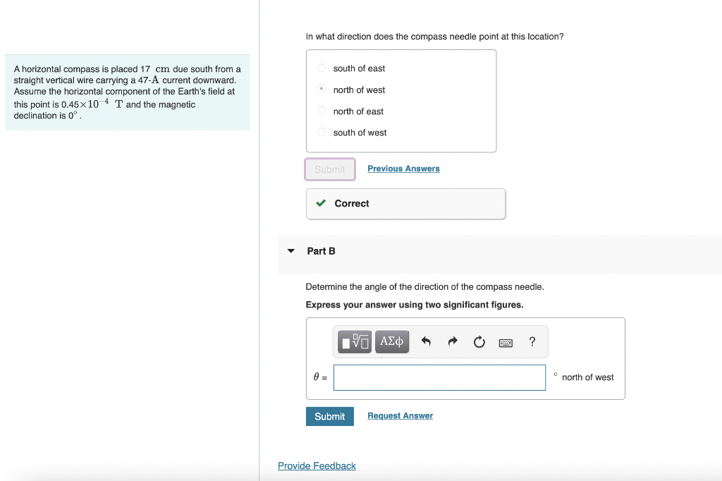 Solved In what direction does the compass needle point at | Chegg.com