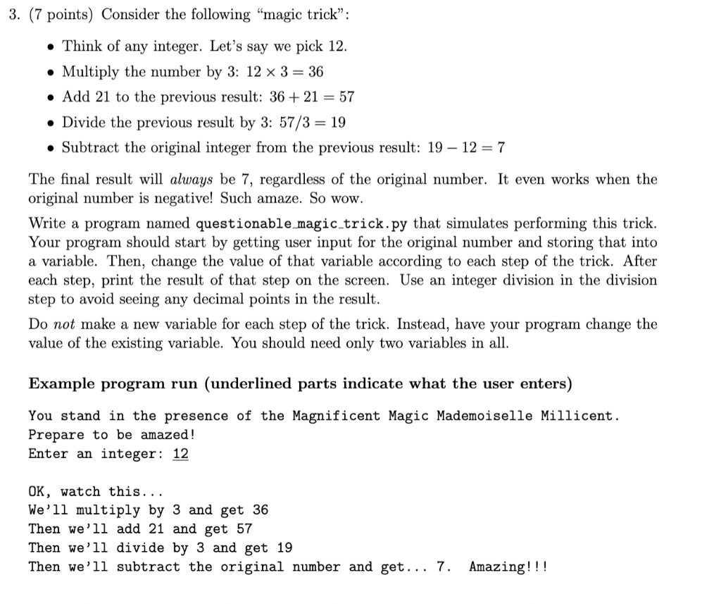Solved . 3. (7 points) Consider the following “magic trick": | Chegg.com