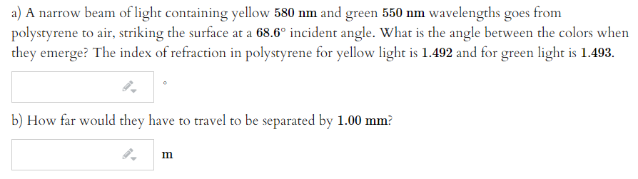 Solved a) A narrow beam of light containing yellow 580 nm | Chegg.com
