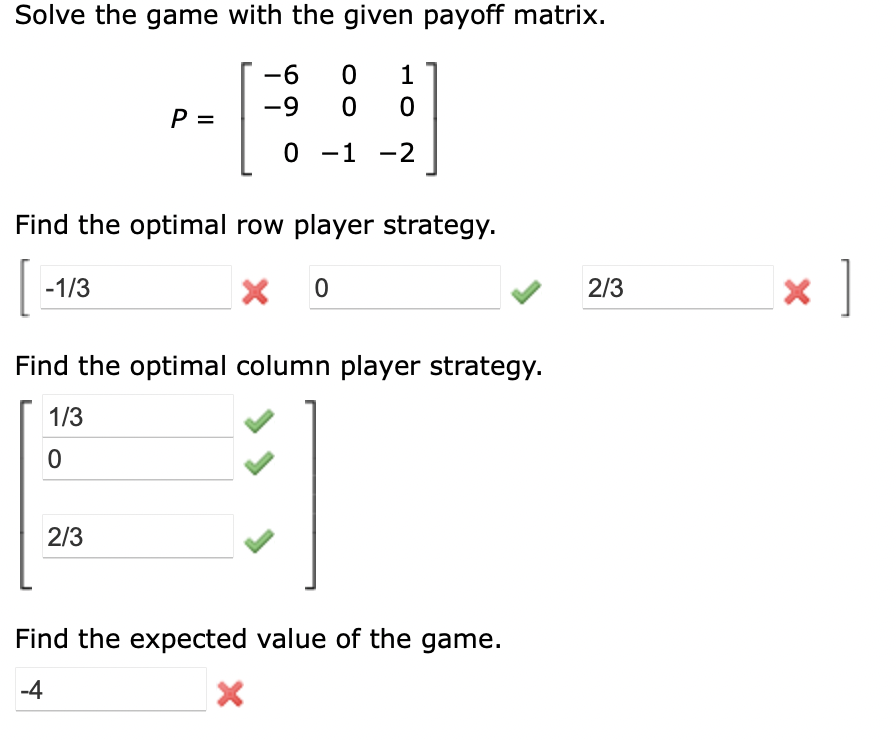 Solved Solve the game with the given payoff matrix. | Chegg.com