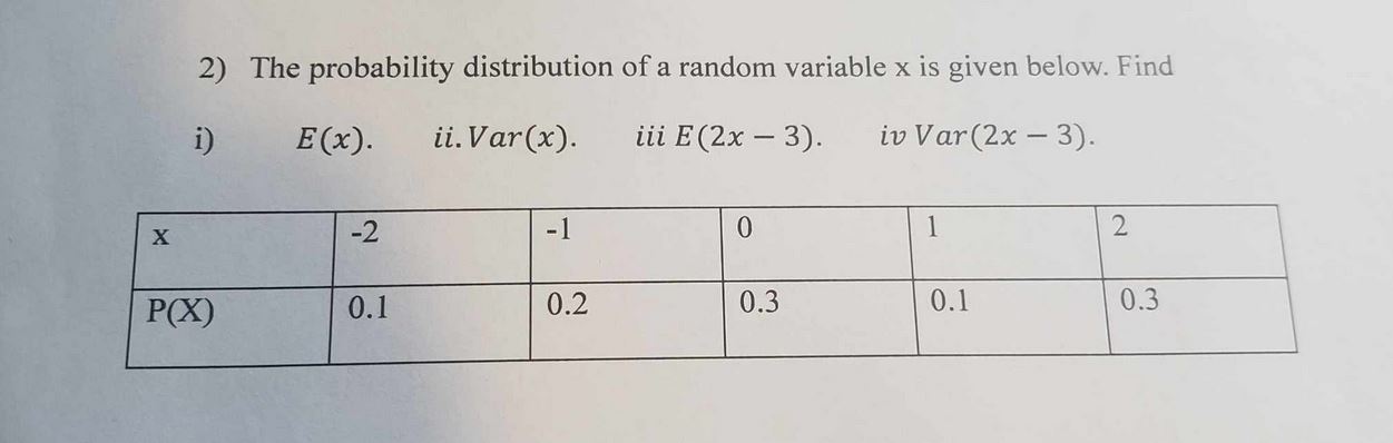 Solved The probability distribution of a random variable x | Chegg.com