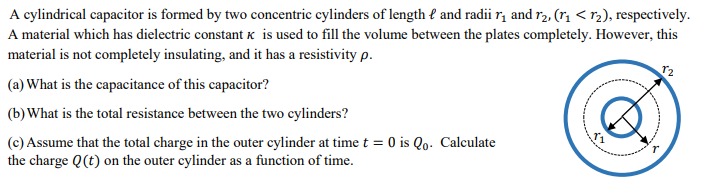 Solved A cylindrical capacitor is formed by two concentric | Chegg.com