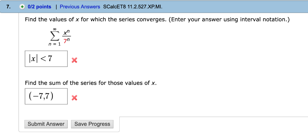 Solved 0/2 points Previous Answers SCalcET8 11.2.527.XP.MI. | Chegg.com