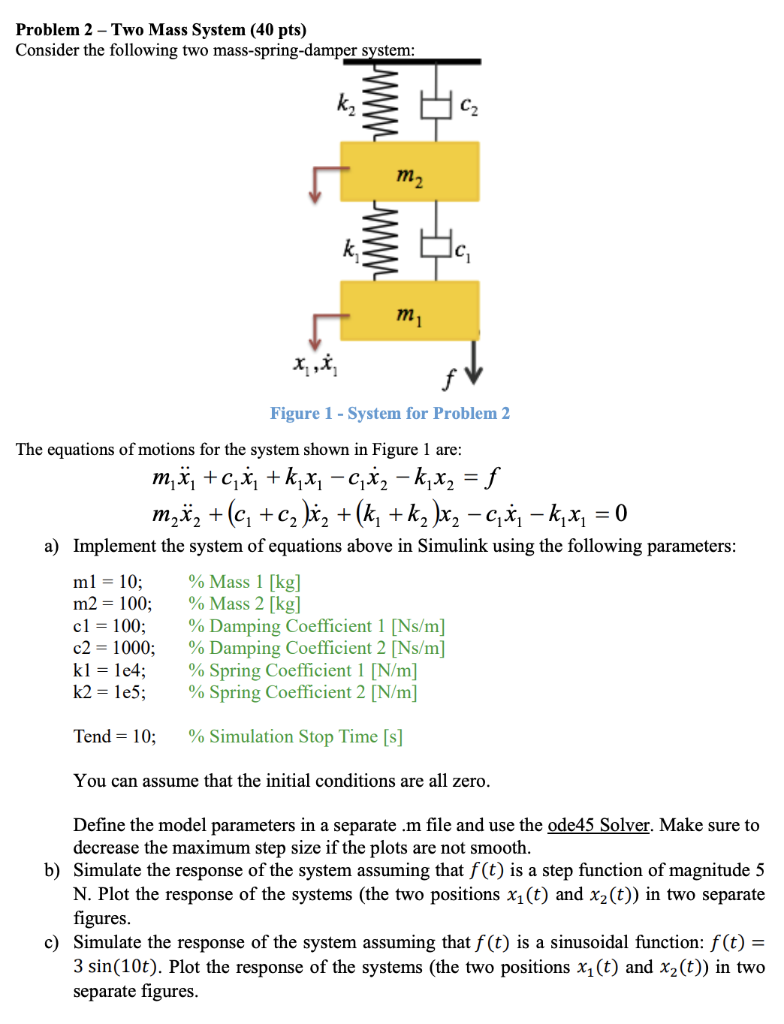 Problem 2 Two Mass System (40 pts) Consider the | Chegg.com