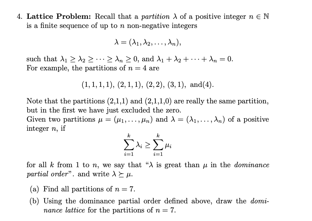 Solved 4. Lattice Problem: Recall that a partition of a | Chegg.com