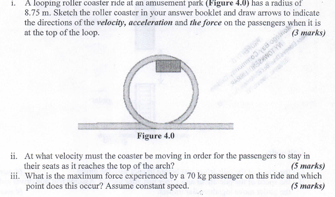 Solved A looping roller coaster ride at an amusement park | Chegg.com