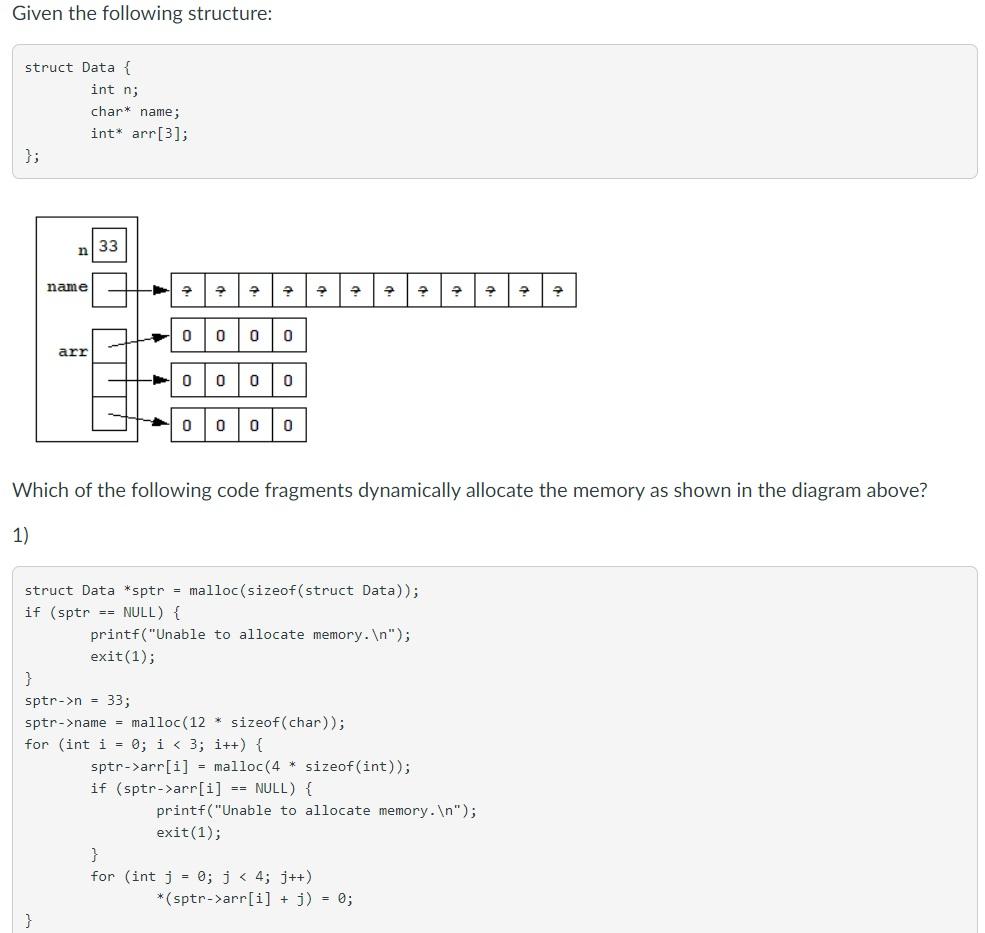 Solved Given The Following Structure Struct Data Int N 