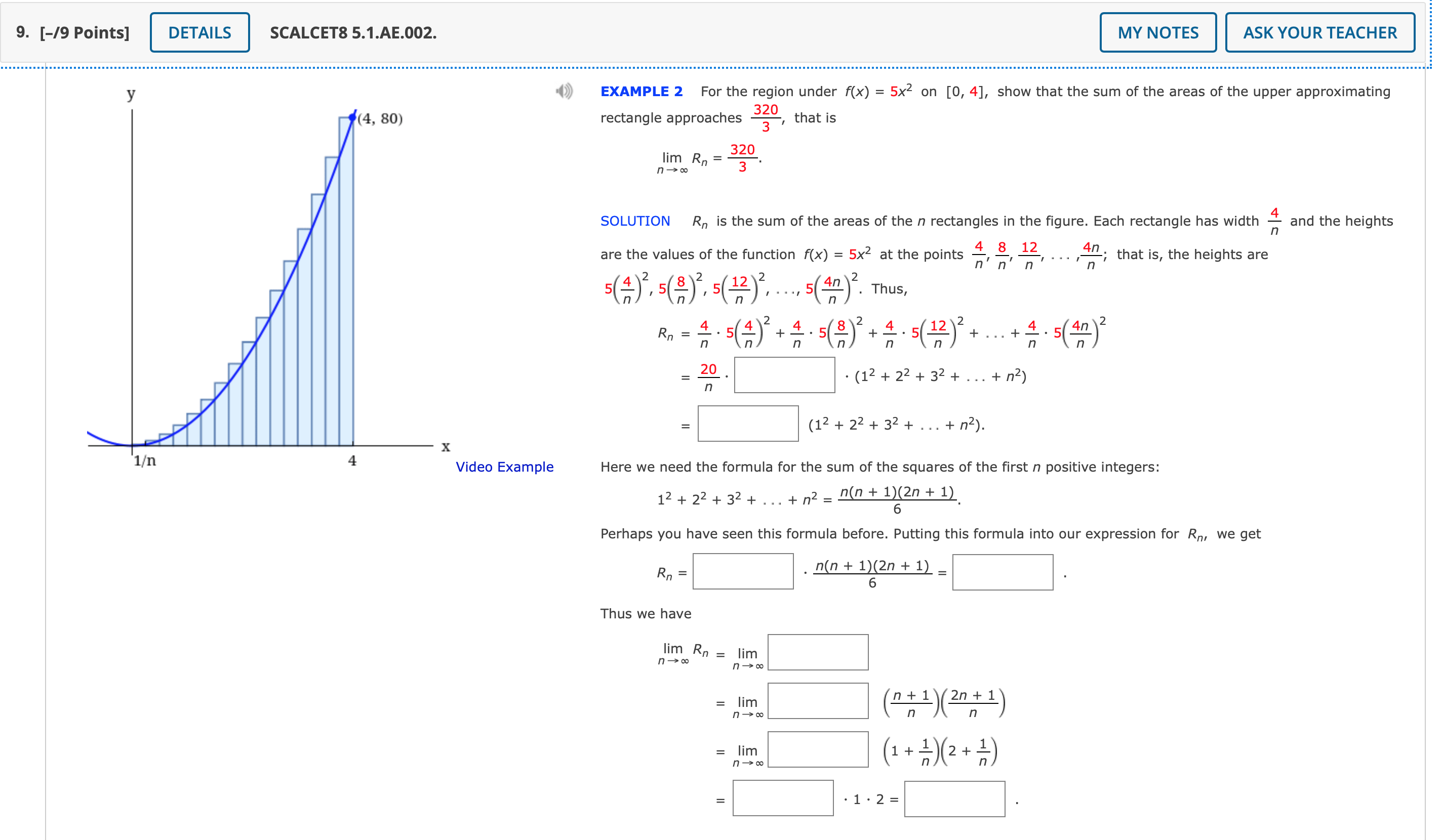 Solved EXAMPLE 2 For the region under f(x)=5x2 on [0,4], | Chegg.com