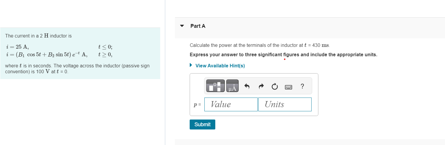 Solved The current in a 2H inductor is i=25 | Chegg.com