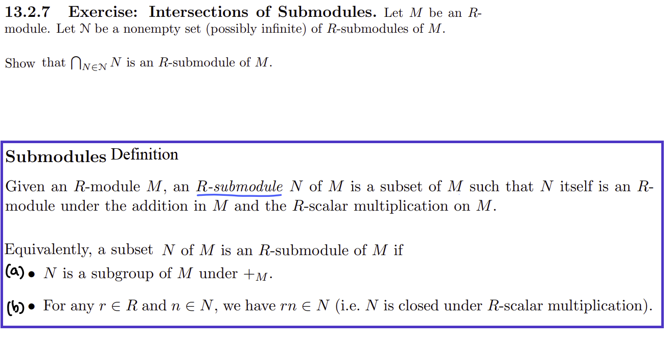 Solved 13.2.7 Exercise: Intersections of Submodules. Let M | Chegg.com