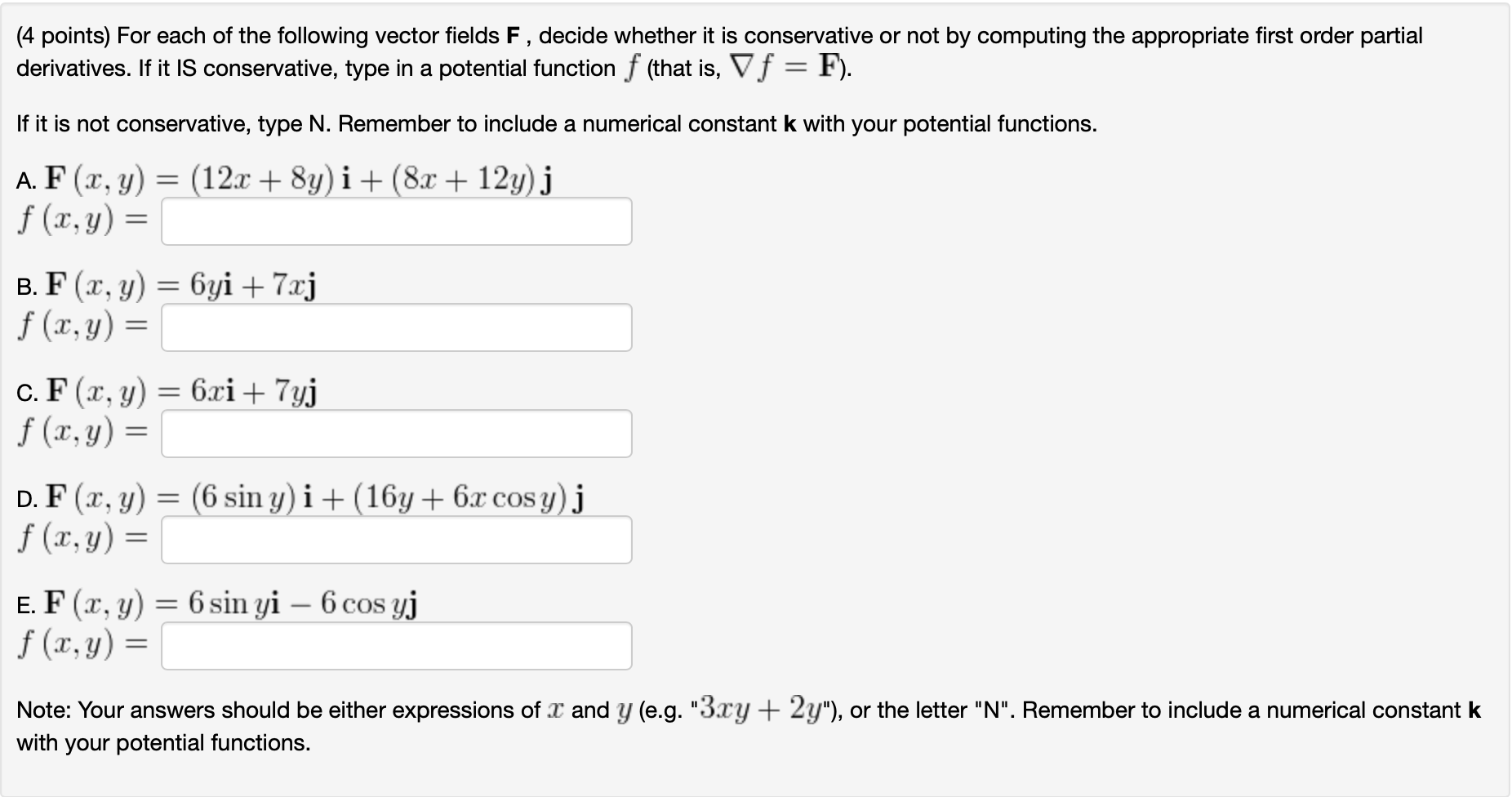 Solved (4 points) For each of the following vector fields F, | Chegg.com