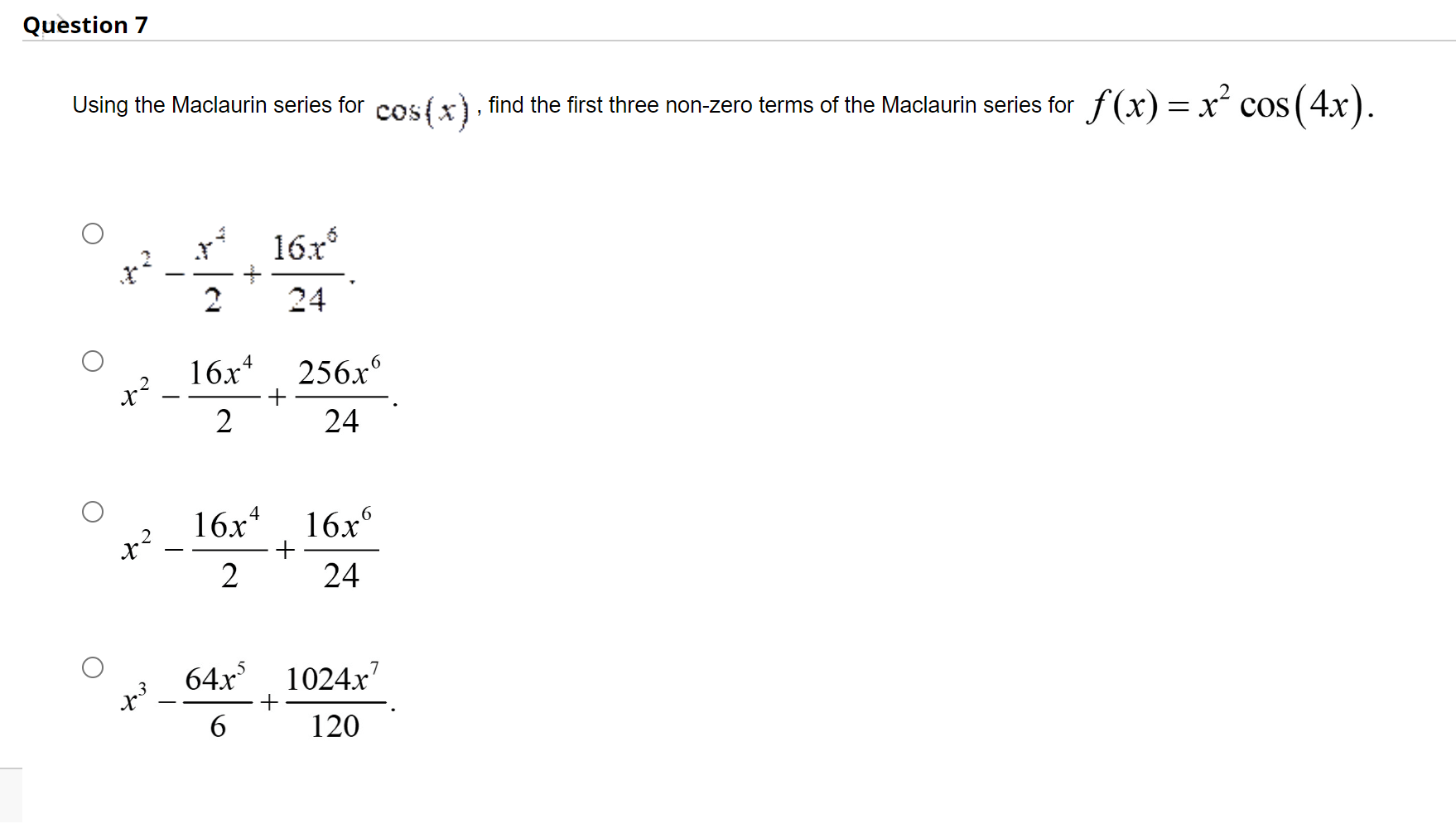 Solved Question 7Using the Maclaurin series for cos(x), | Chegg.com