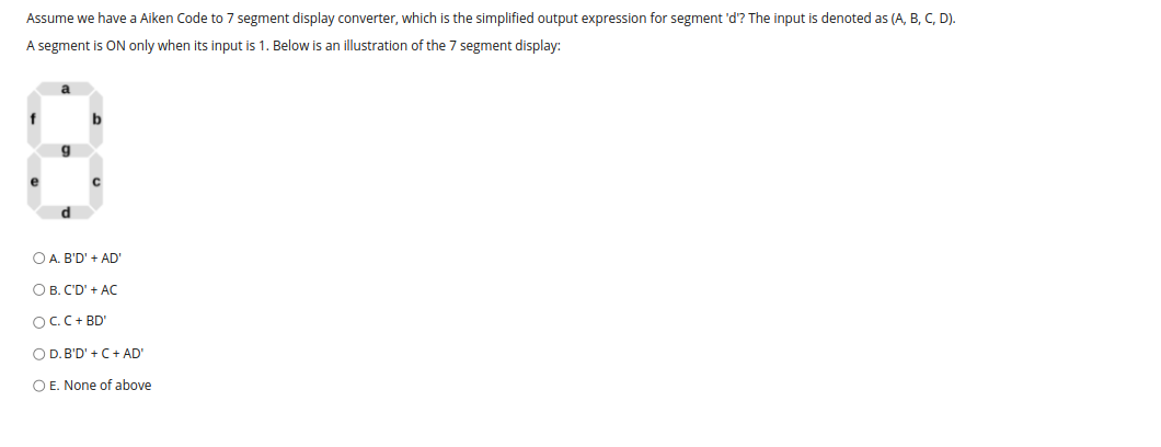 Solved Assume we have a hex number to 7 segment display | Chegg.com