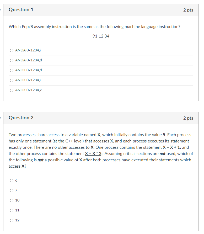Solved Question 1 2 pts Which Pep/8 assembly instruction is | Chegg.com
