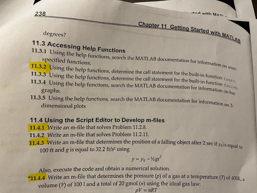 Solved Chapter 11 Getting Started with MATLAB 11.3.1 Using | Chegg.com
