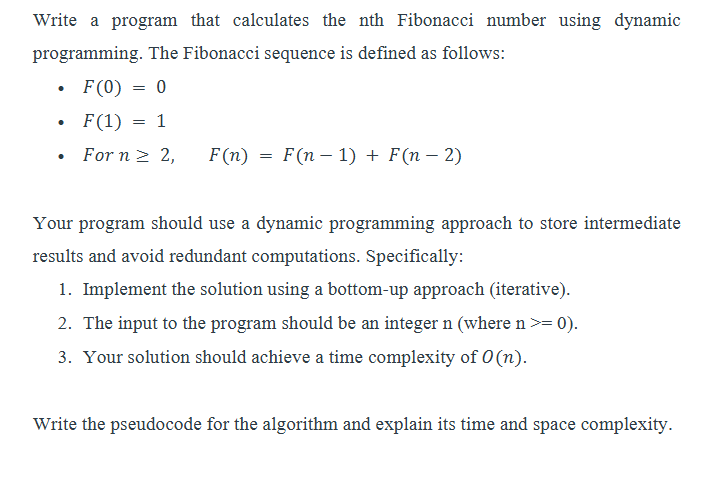 Solved Write a program that calculates the nth ﻿Fibonacci | Chegg.com