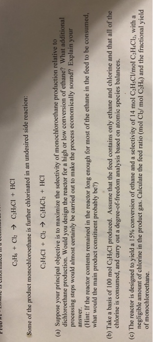 Solved Some of the product monochloroethane is further | Chegg.com