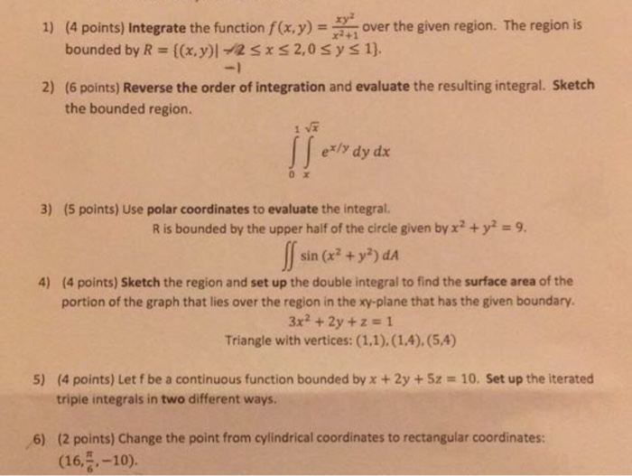 Solved 1) (4 points) Integrate the function f(x.y) 2,0 x2+1 | Chegg.com