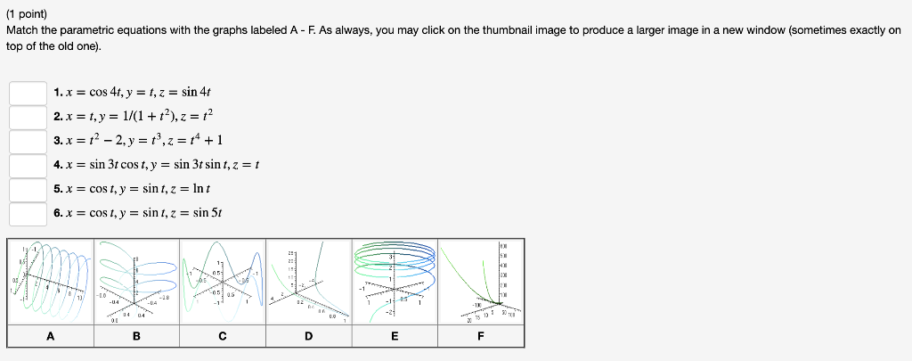 Solved 1 point) Match the parametric equations with the | Chegg.com