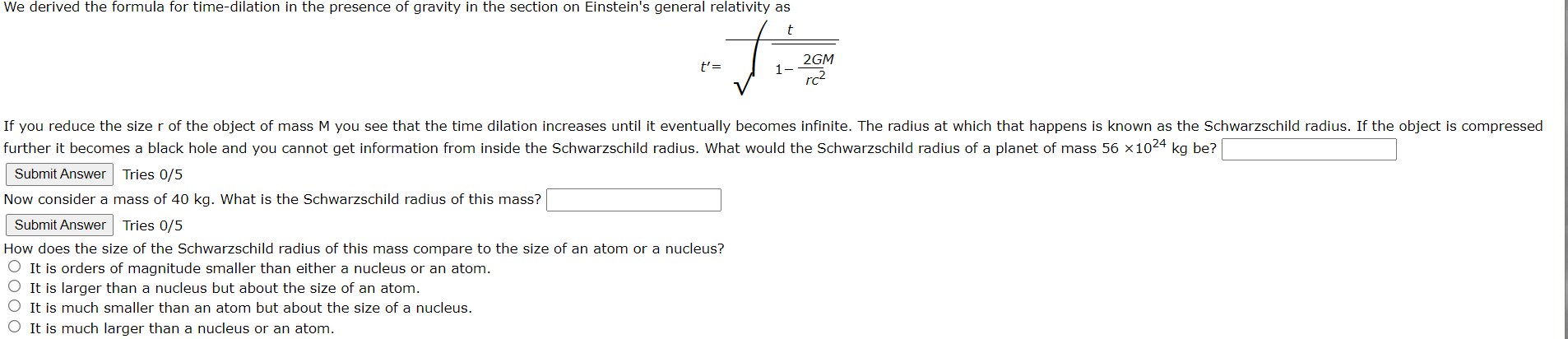 Solved We derived the formula for time-dilation in the | Chegg.com