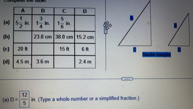 Solved (a) D=512 in. (Type a whole number or a simplified | Chegg.com