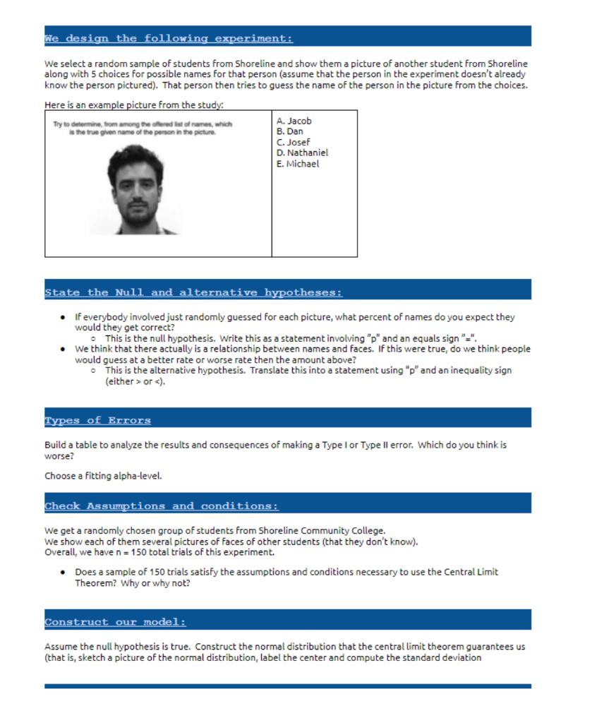 Solved We design the following experiment: We select a | Chegg.com