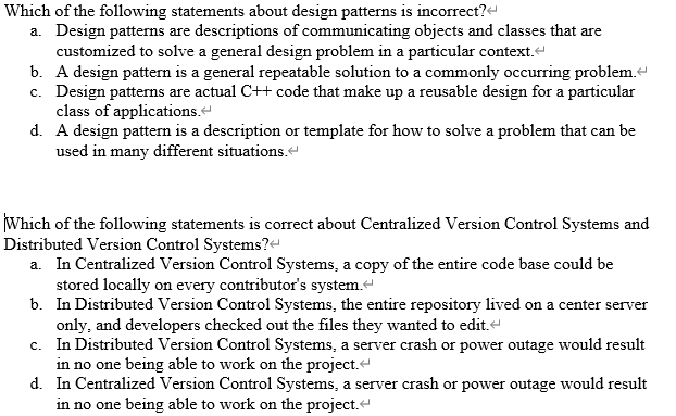 Solved Which of the following statements about design | Chegg.com