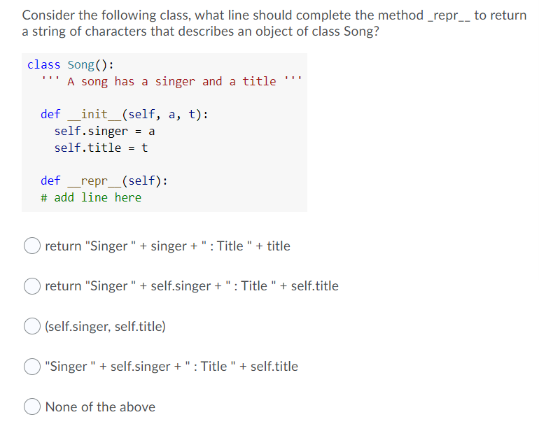 Solved Consider the following class, what line should | Chegg.com