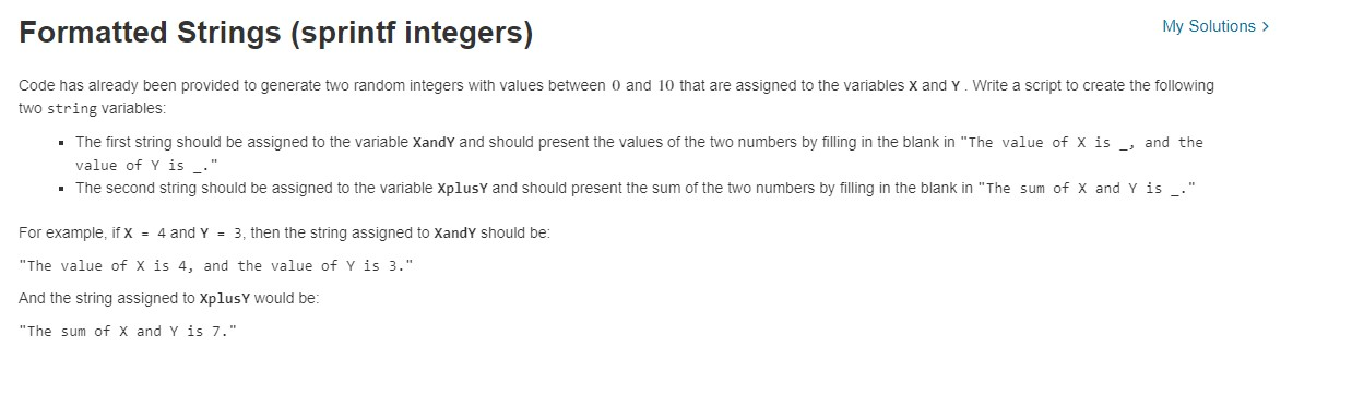 Formatted Strings (sprintf integers) My Solutions > | Chegg.com