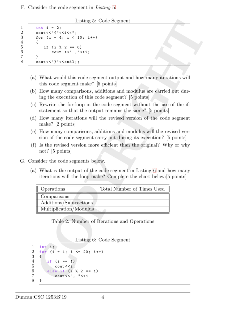 Solved F. Consider the code segment in ListingB5 Listing 5: | Chegg.com