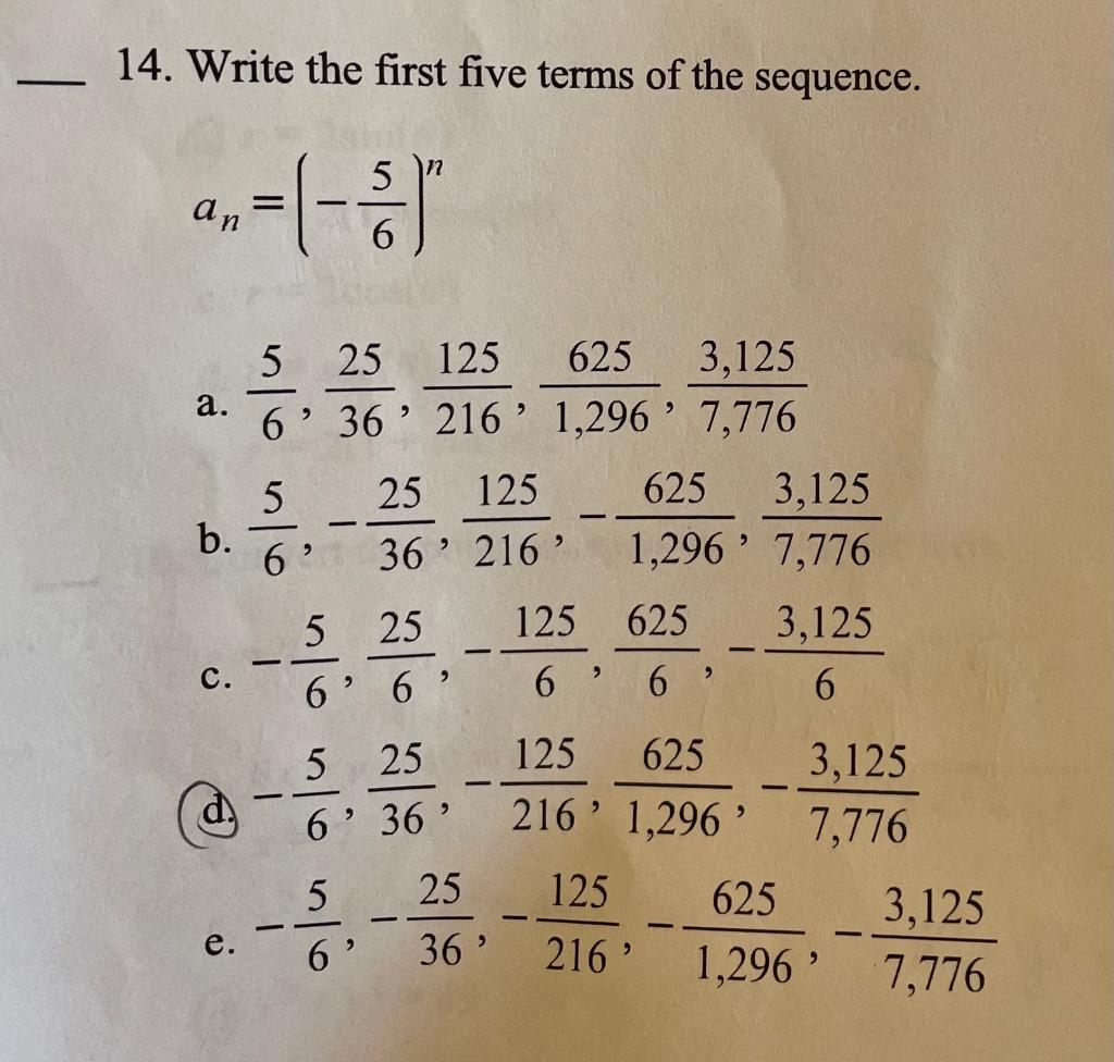Solved 14. Write the first five terms of the sequence. | Chegg.com