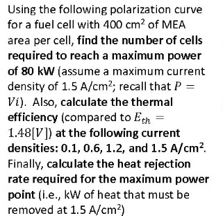 Solved Using the following polarization curve for a fuel | Chegg.com