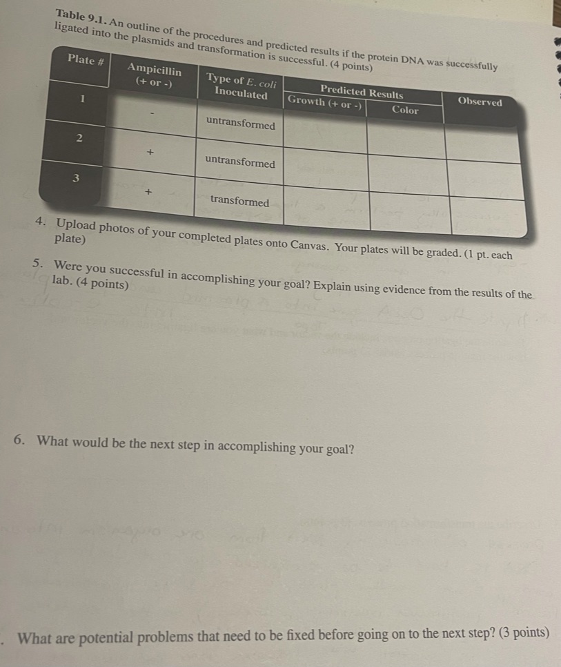 Solved Table 9.1. An outline of the procedures and predicted | Chegg.com
