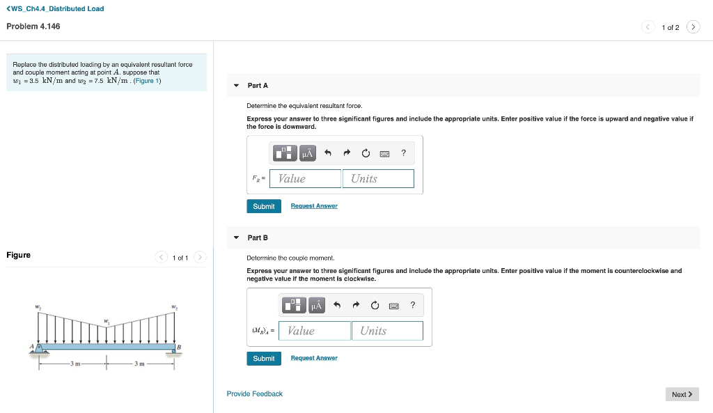 Solved Replace the distributed loading by an equivalent | Chegg.com