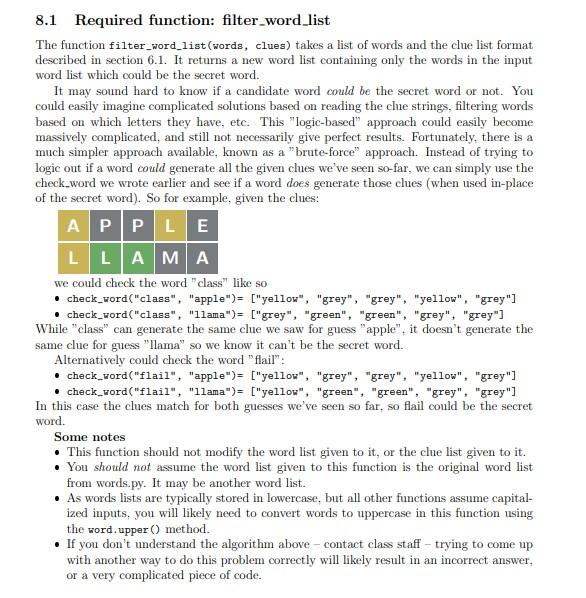 Solved 8.1 Required function: filter_word_list The function | Chegg.com